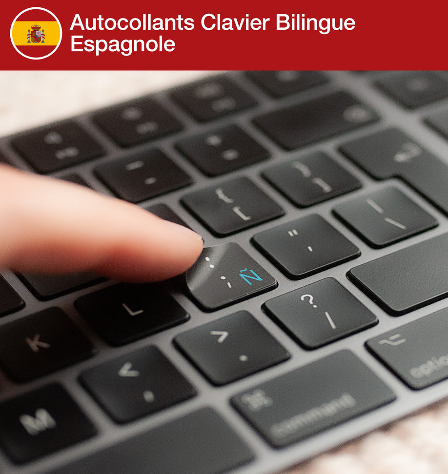Stickers Autocollants Clavier Bilingue Espagnole • Keyshorts
