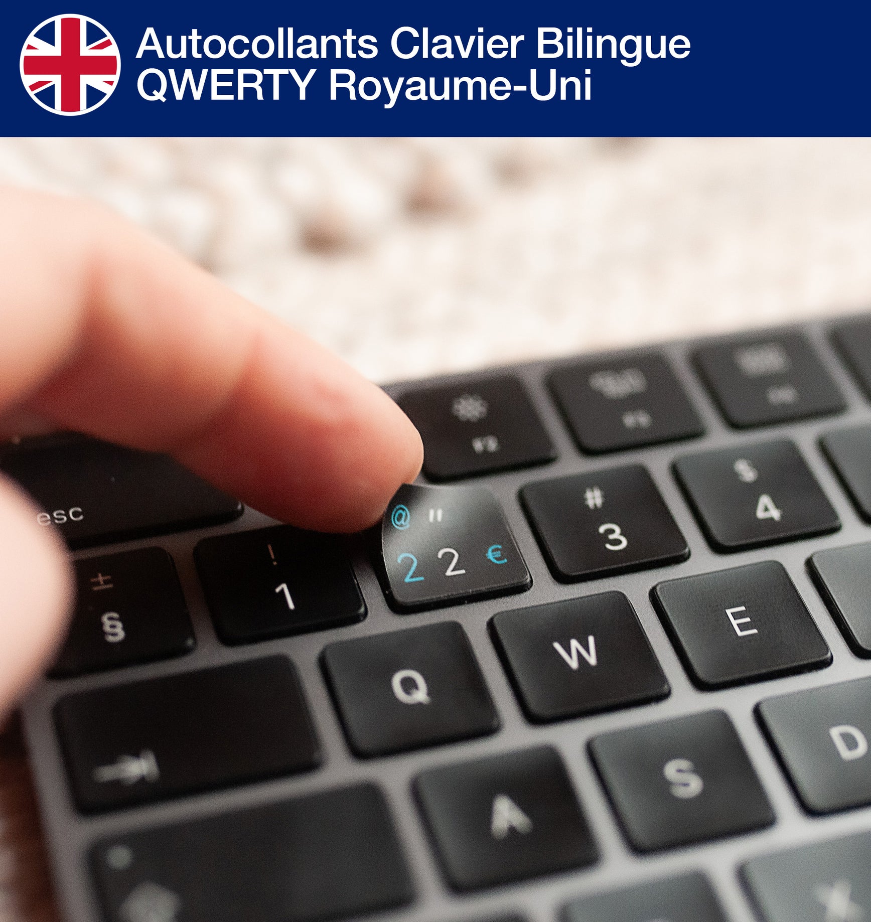 Stickers Autocollants Clavier Bilingue QWERTY Royaume-Uni • Keyshorts