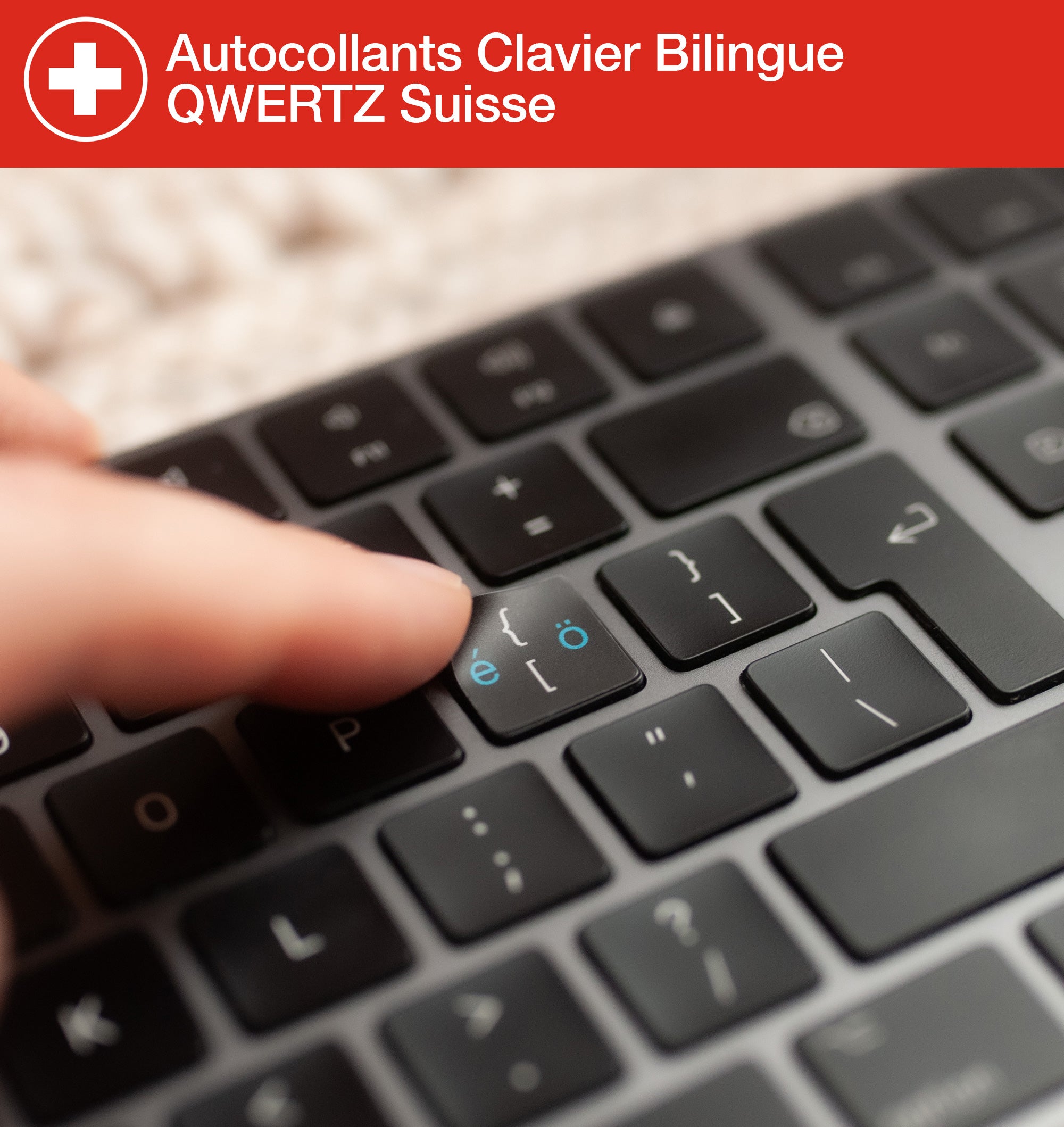 Stickers Autocollants Clavier Bilingue Suisse QWERTZ • Keyshorts