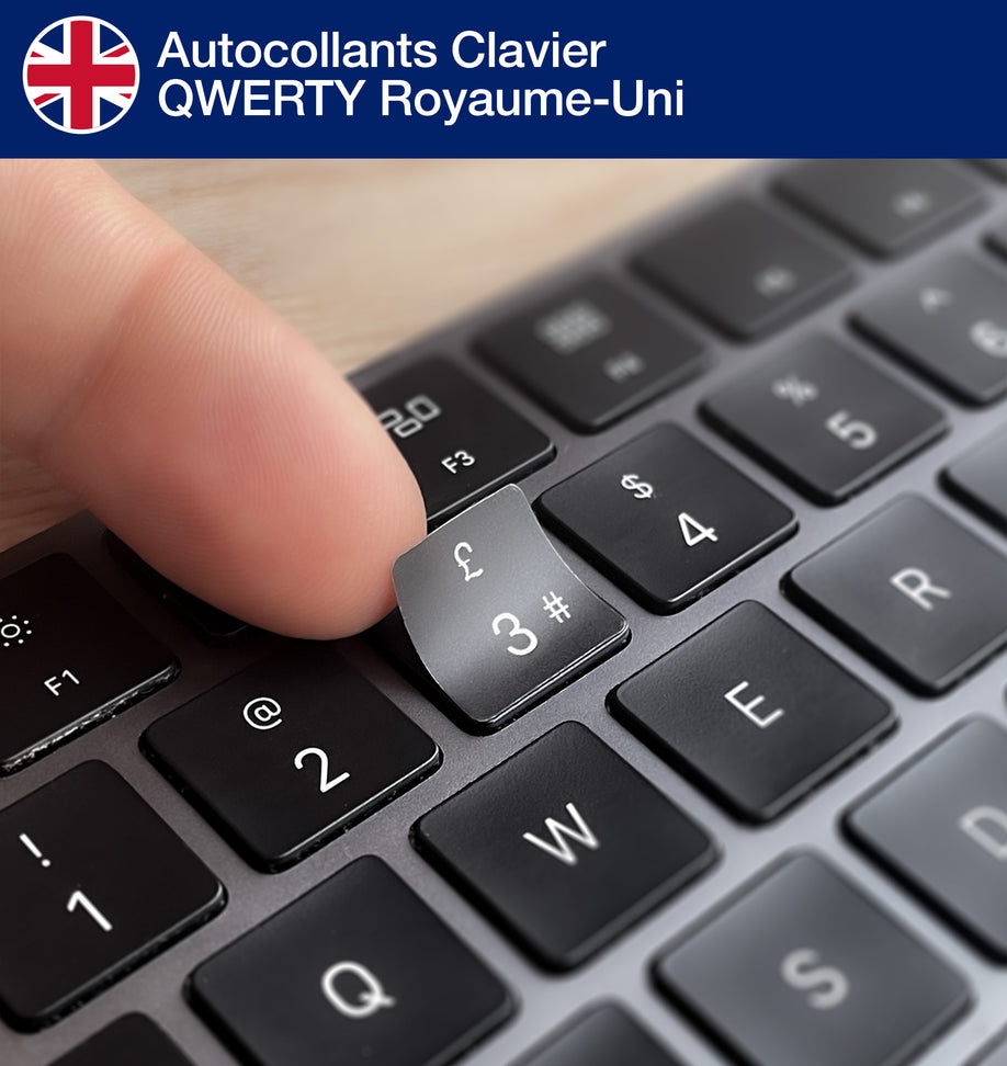 Stickers Autocollants Clavier QWERTY Royaume-Uni • Keyshorts